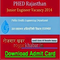 PHED Rajasthan Admit card 2015 PHED Rajasthan JEN Admit Card, Junior ...