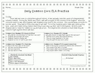 Literacy & Math Ideas: Five Weeks of Daily Common Core Practice