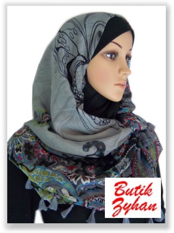 Kerudung Segi Empat Motif Rumbai K1 - Butik Zyhan