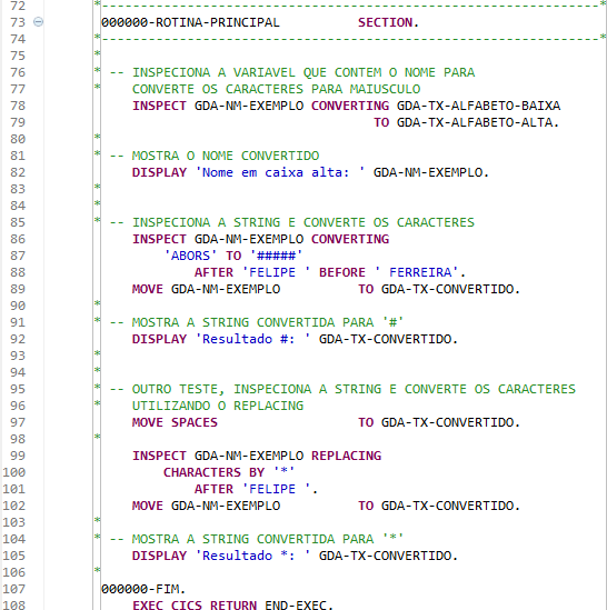 Experiência Cobol Convertendo String Inspect Converting