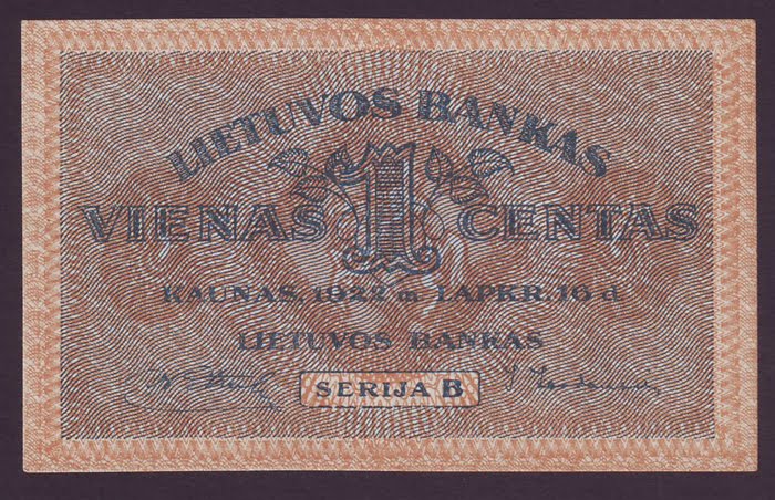 Lithuania paper money 1 Centas banknote of 1922|World Banknotes & Coins ...