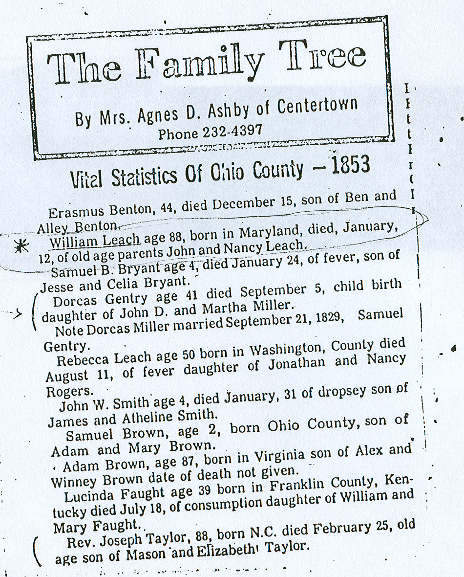 THE LEACH FAMILY: First Look at the Leach Family of Ohio County, Kentucky