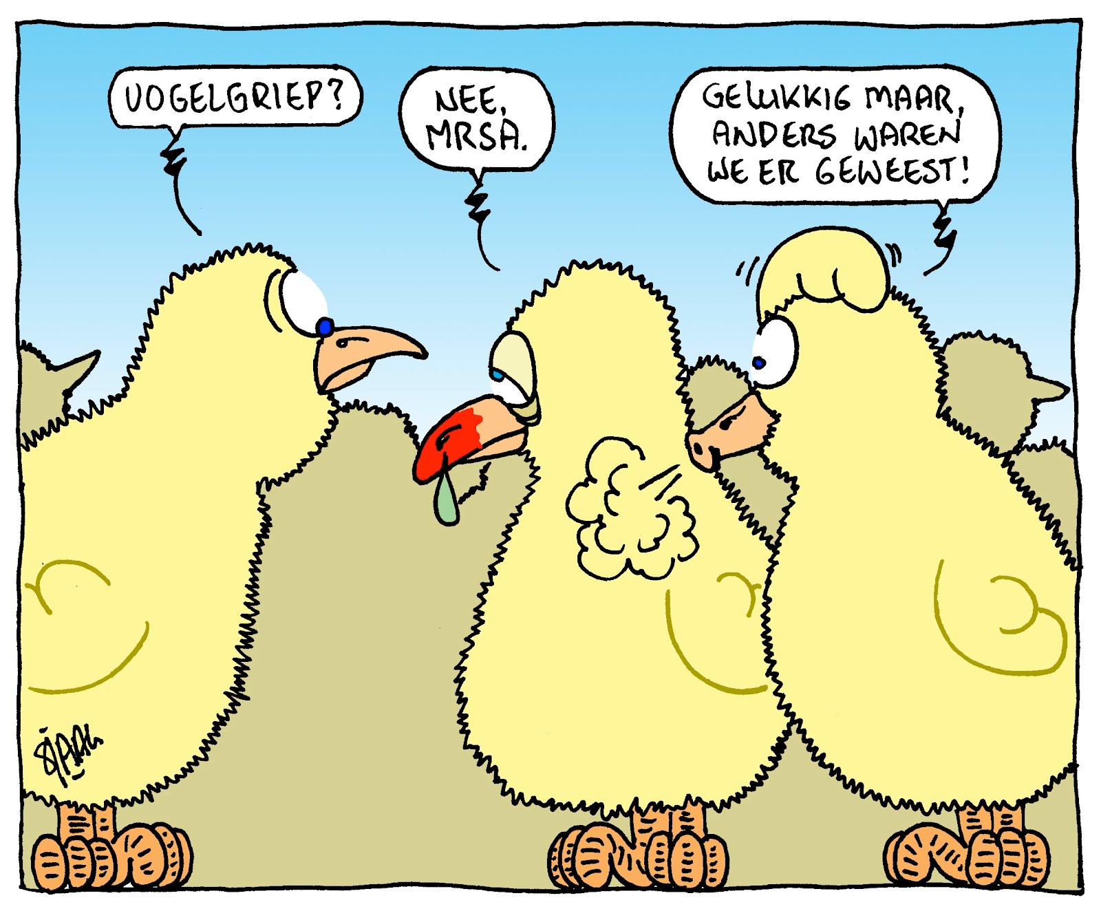 Cartoon van de Dag: MRSA-bacterie op vleeskuikenboerderijen.