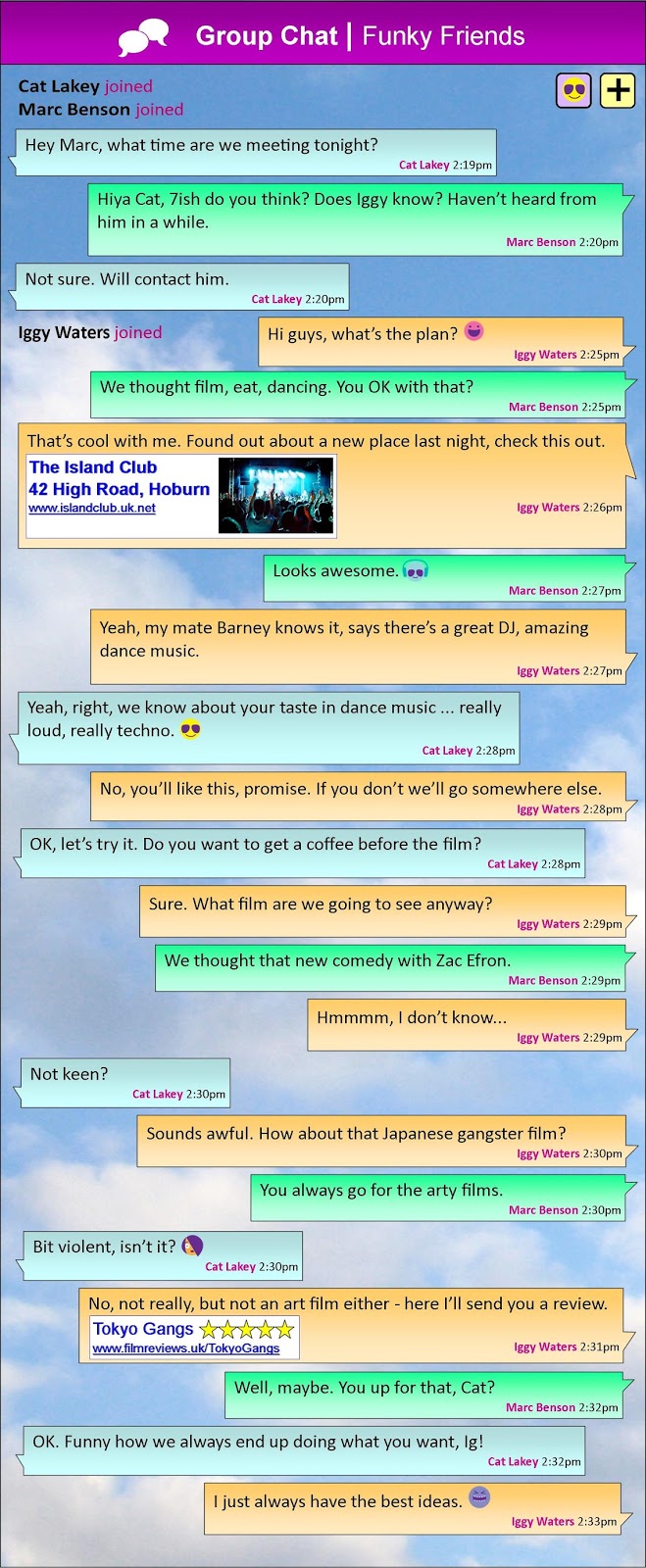 Valanglia: A READING COMPREHENSION EXERCISE: PHONE CHAT