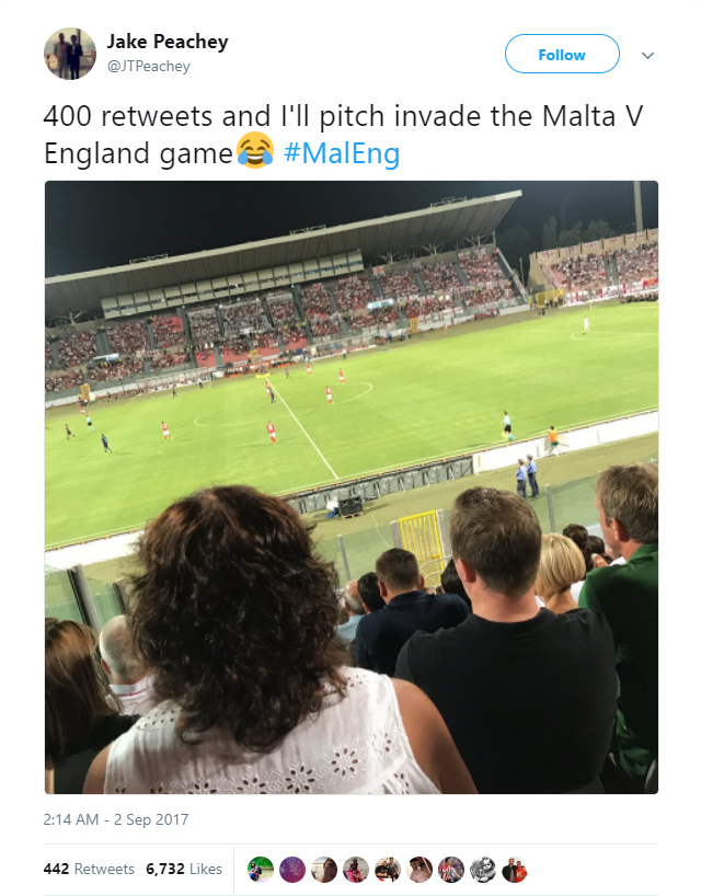 England fan launches pitch invasion vs Malta after getting 400 retweets ...