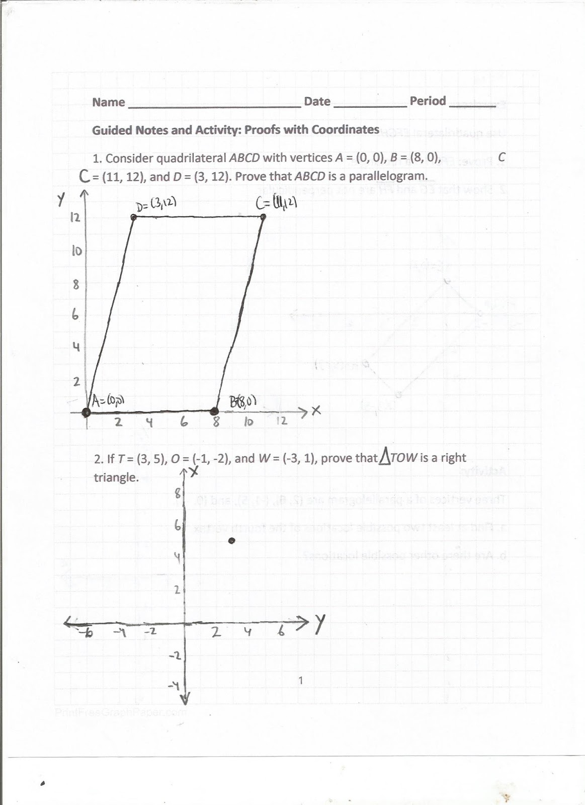 Geometry, Common Core Style: Lesson 11-1: Proofs with Coordinates (Day 111)