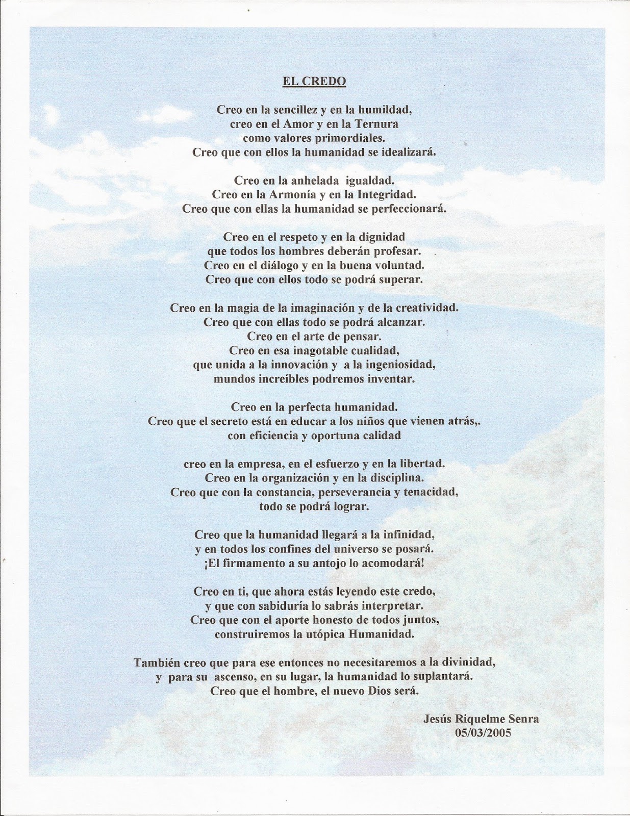 ESCRITOS DE JESÚS RIQUELME SENRA: 3- EL CREDO