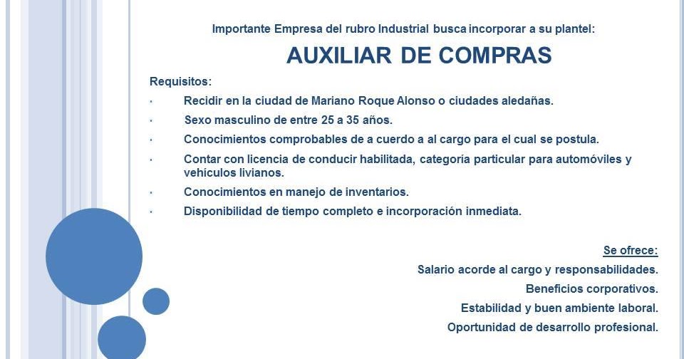 AUXILIAR DE COMPRAS | BOLSA DE TRABAJO PARAGUAY EMPLEOS