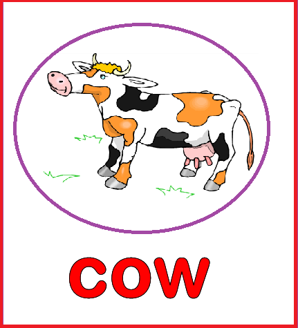 Kindergarten Worksheets: Animal Flashcards - Cow