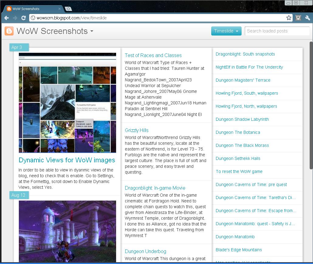 WoW Screenshots: How to set the Dynamic Views in blog?