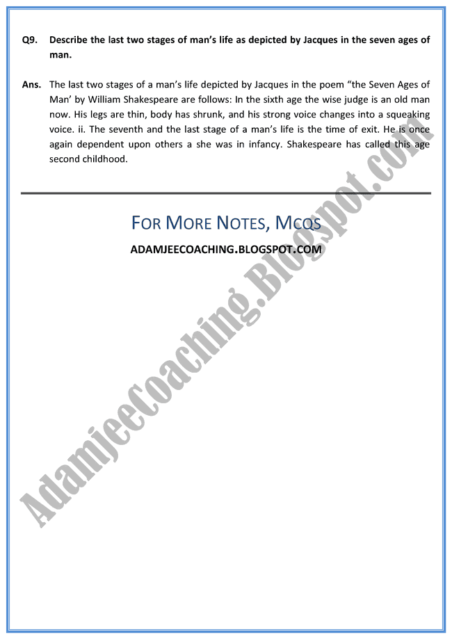 Adamjee Coaching: English XII - [The Seven Ages of Man] - Question ...