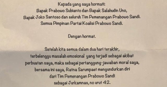 Akui Salah, Ratna Sarumpaet MENGUNDURKAN DIRI dari Tim Prabowo-Sandi ... Akui Salah, Ratna Sarumpaet MENGUNDURKAN DIRI dari Tim Prabowo-Sandi ...