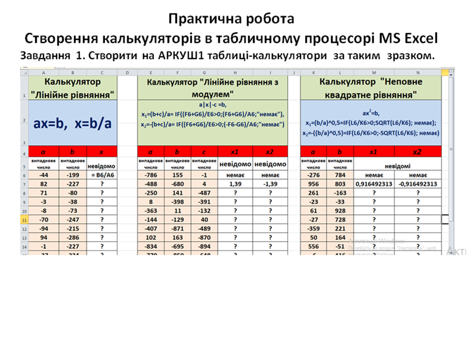8 клас Інформатика Дистанційне навчання Таблиці калькулятори