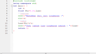 CONTOH PROGRAM C++ Luas Lingkaran - Manajemen Informatika