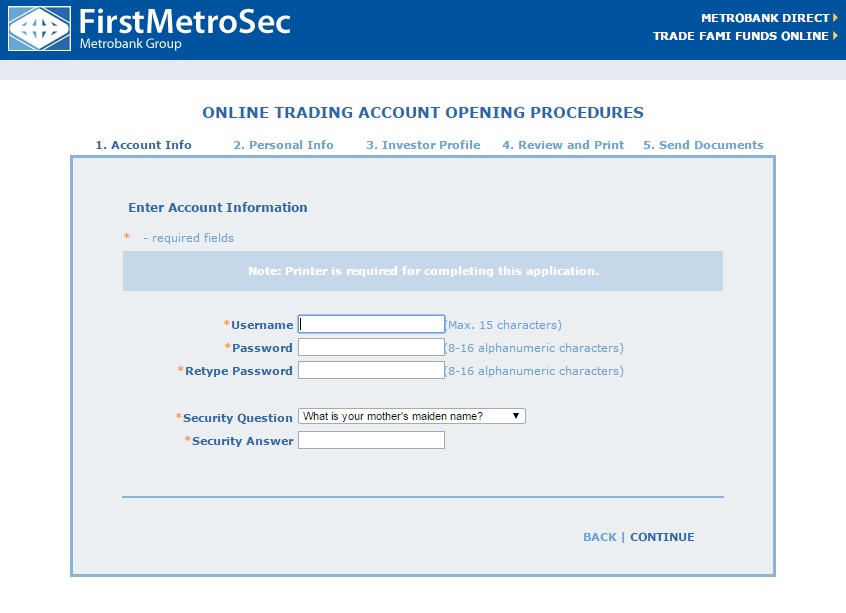 Opening an account with FirstMetroSec