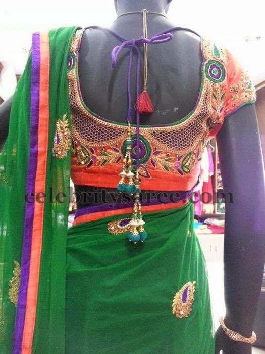 Cut Work Orange Silk Blouse - Saree Blouse Patterns