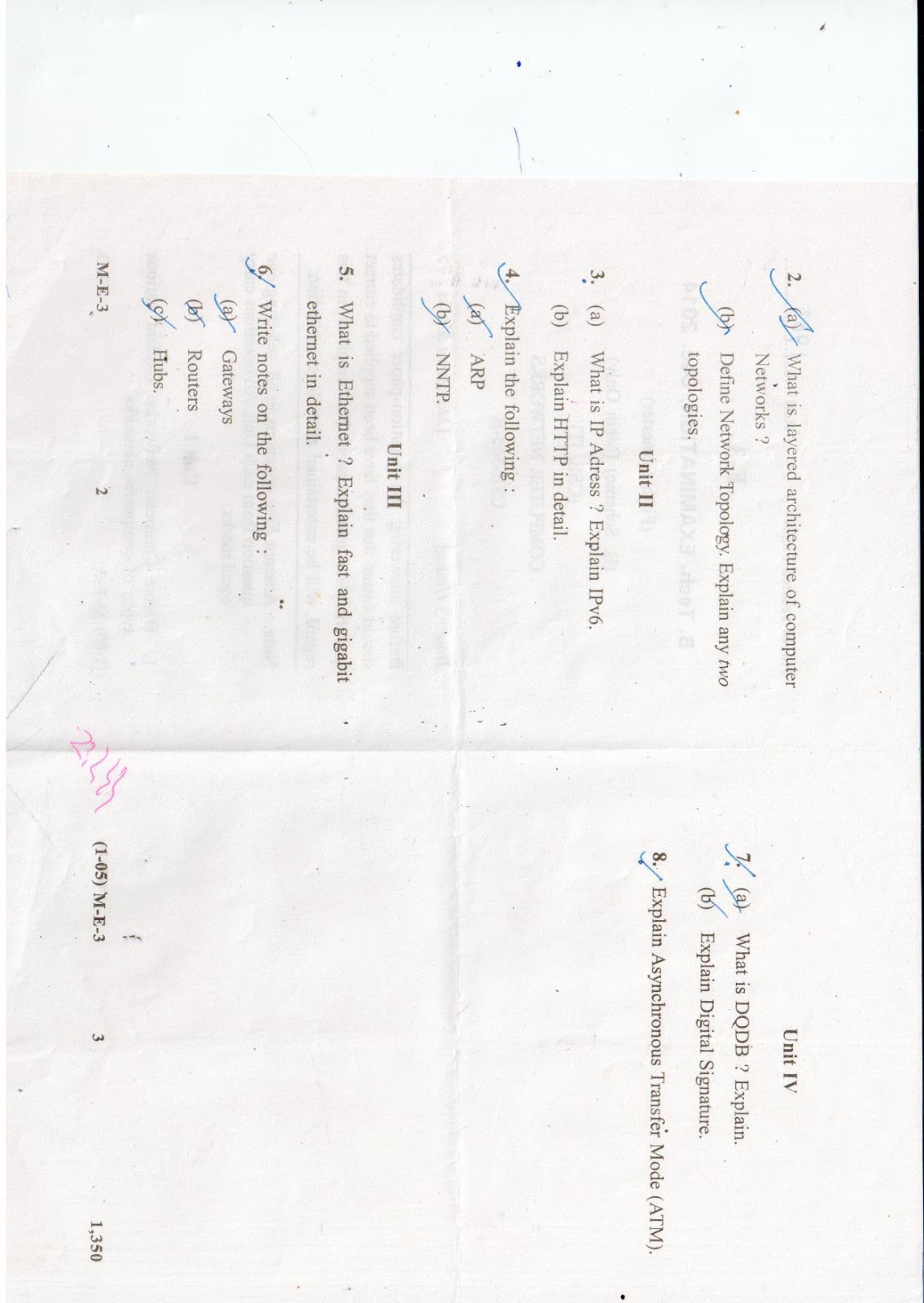 Computer Networks Question Paper CSE-305-B - B.Tech CSE