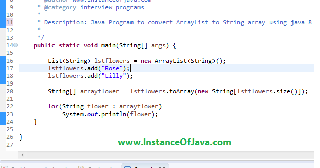 Java Program To Convert ArrayList To String Array InstanceOfJava