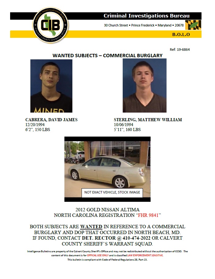 Calvert County Sheriff's Office: WANTED SUBJECTS