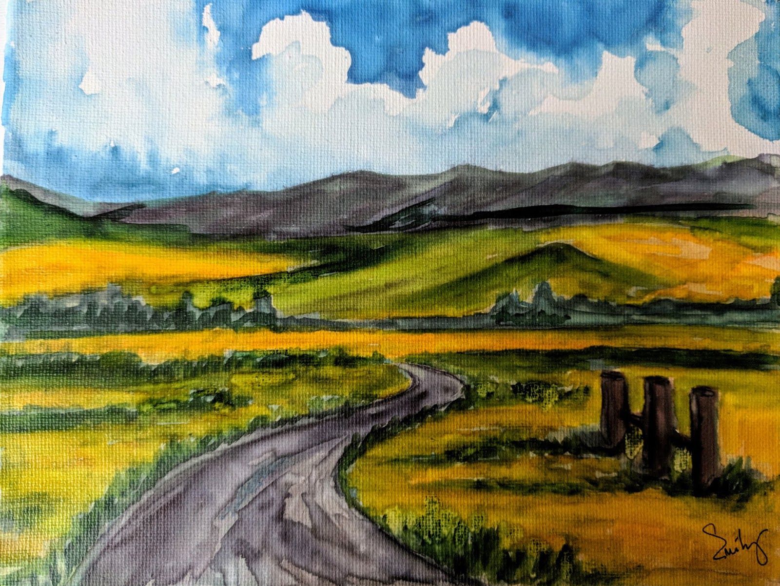 A Car Named Katie (Original Artwork): Watercolor/ Ink Landscapes