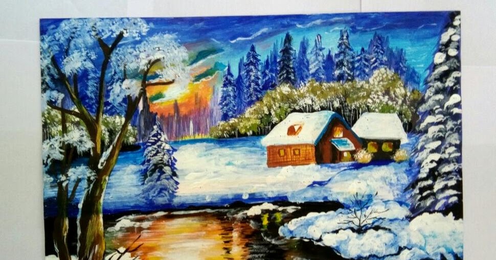 Acrylic Painting: Winter snow scene (Original) - A4 size | Shopby.in