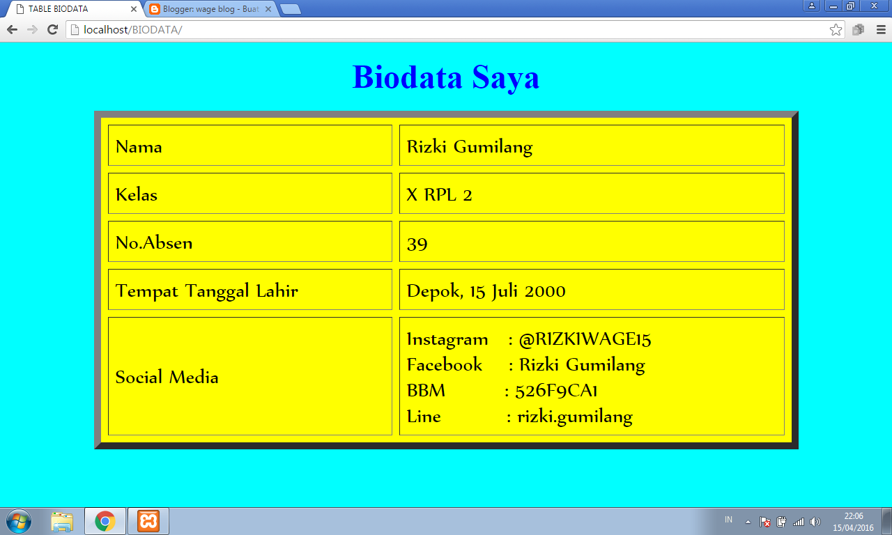 wage blog: TUTORIAL MEMBUAT TABEL BIODATA MENGGUNAKAN PHP DENGAN CARA ...