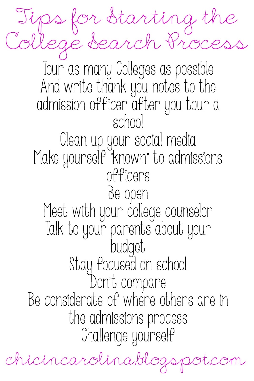 Chic in Carolina: Tips for Starting the College Search Process