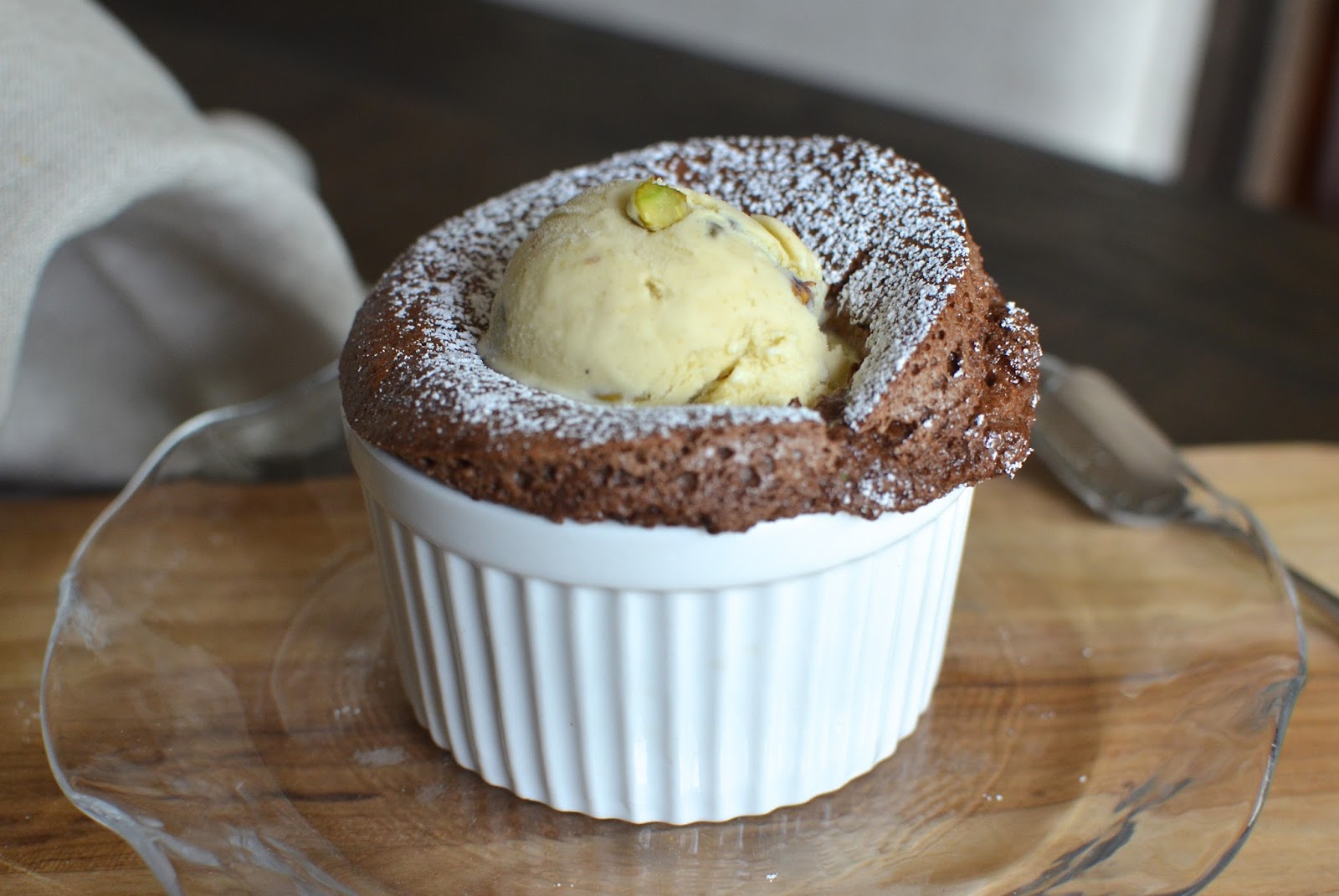 Playing with Flour: Pistachio ice cream, with chocolate soufflé