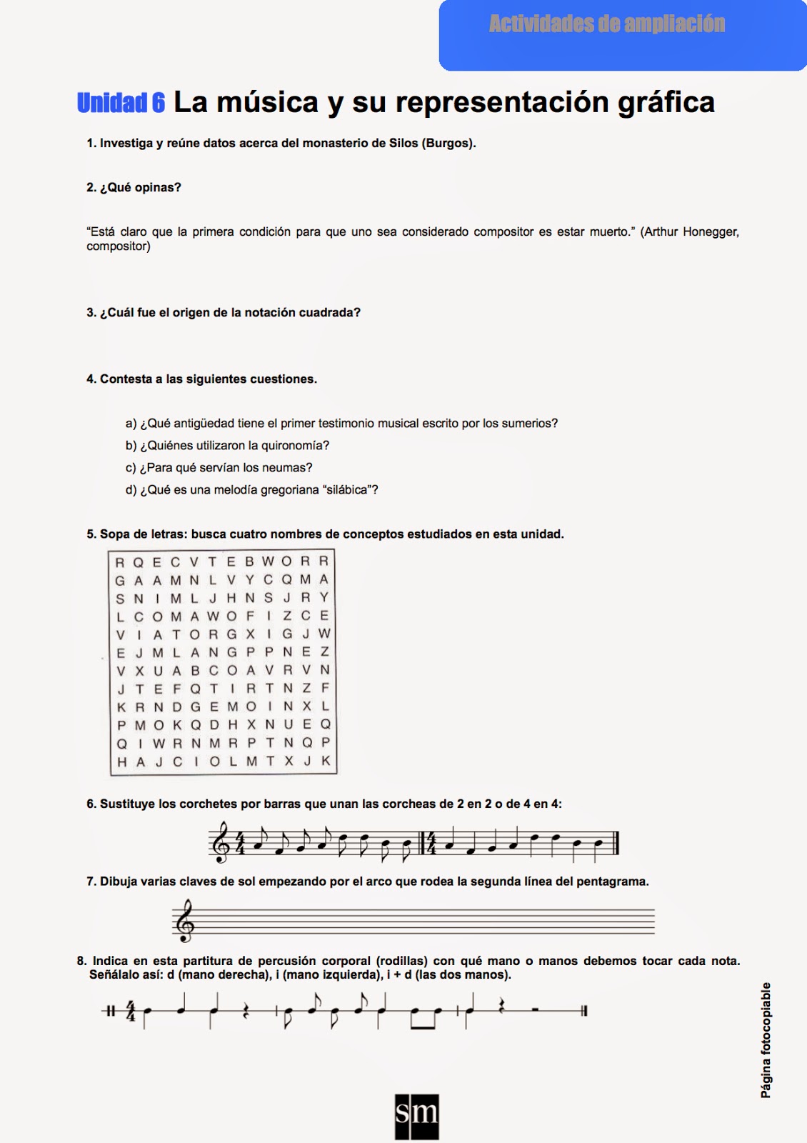 MÚSICA: 1º ESO Fichas Refuerzo Tema 6