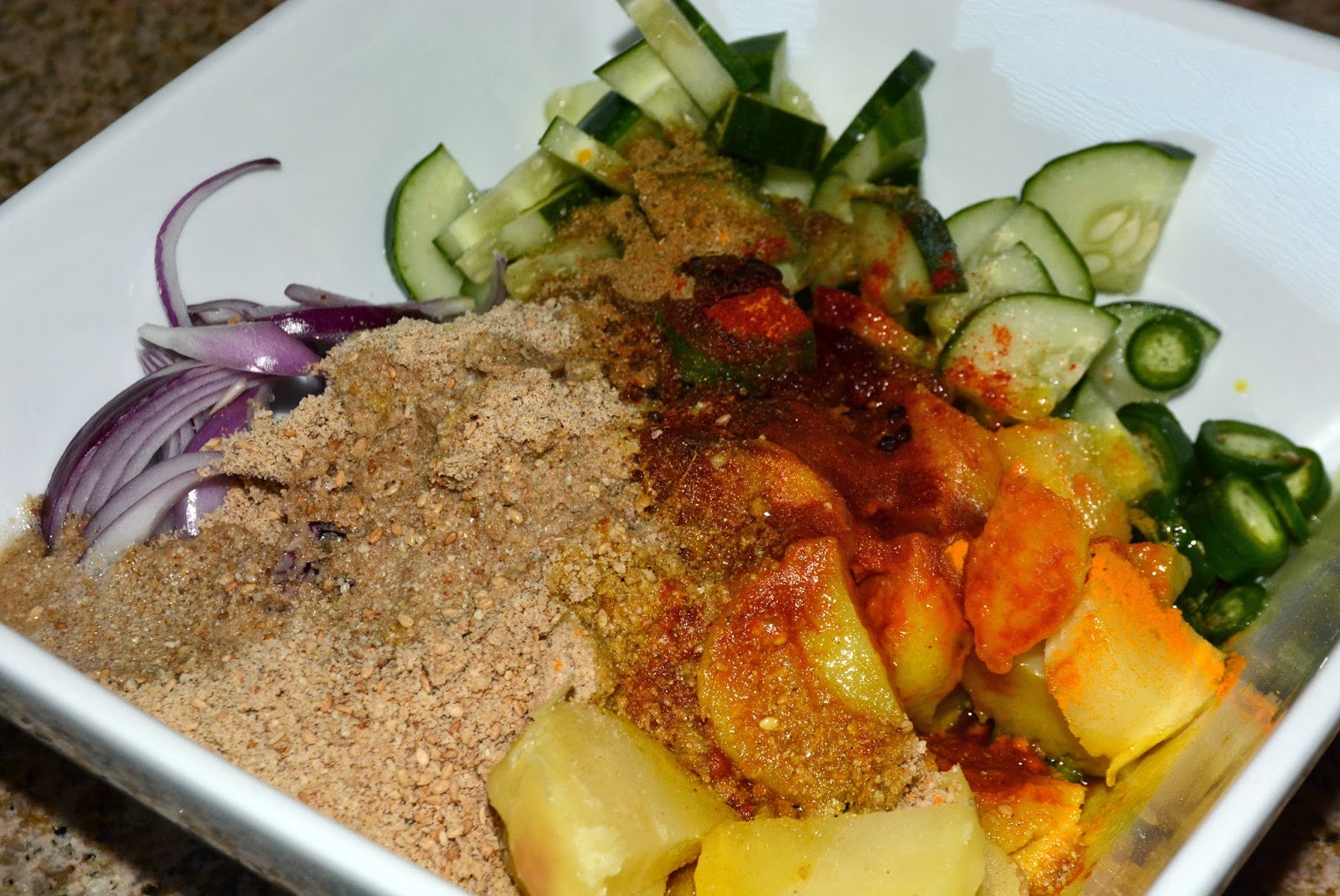 Nepali Tummy!!: Aloo Kakra ko Achar (Spicy Potato Cucumber Salad) Recipe!!