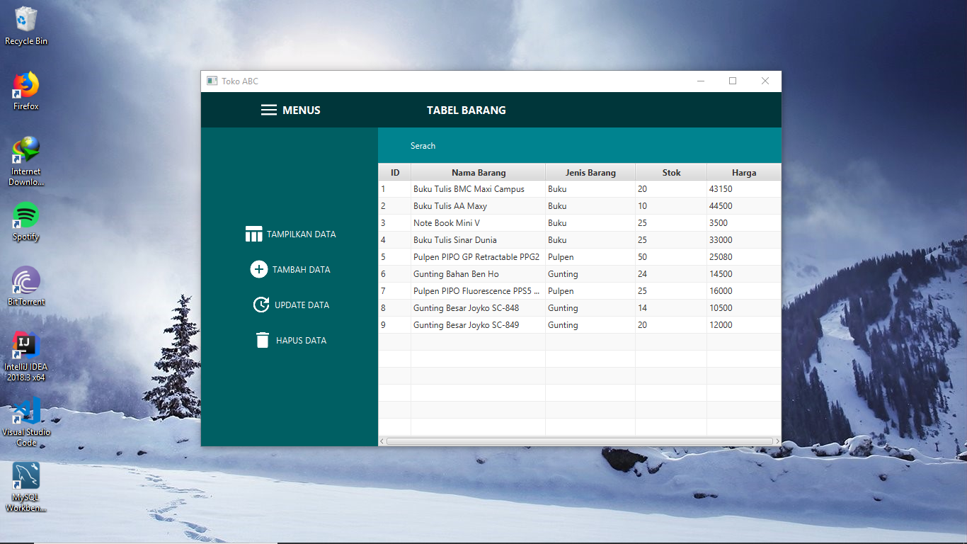 JavaFX CRUD MySQL Stok Barang Toko