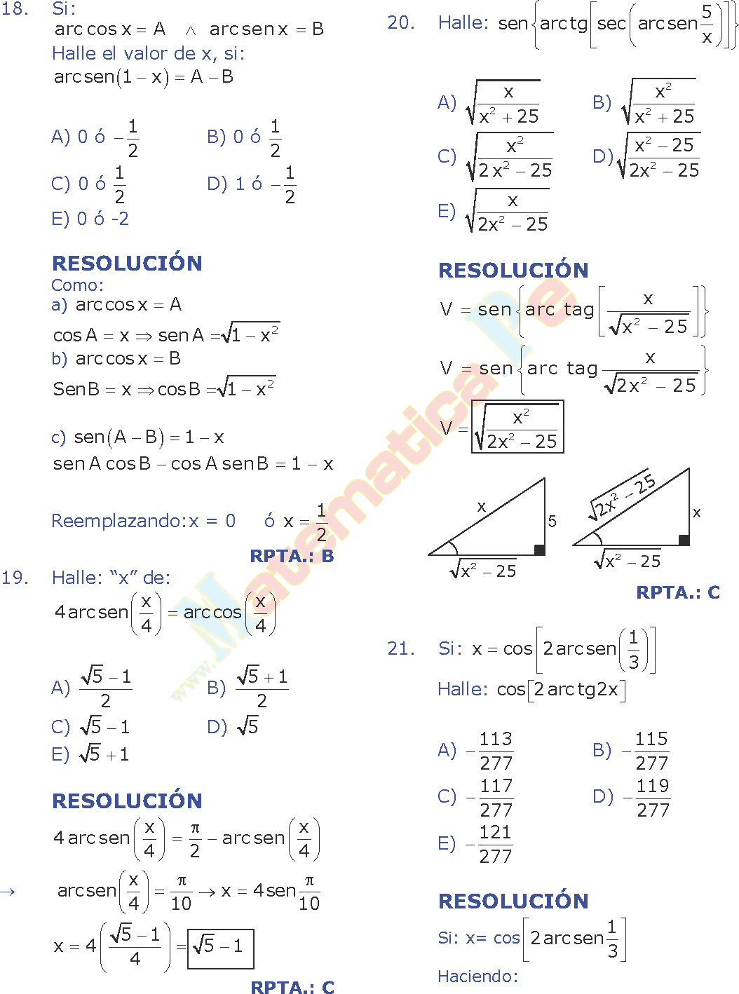 FUNCIONES TRIGONOMETRICAS INVERSAS EJEMPLOS Y EJERCICIOS RESUELTOS