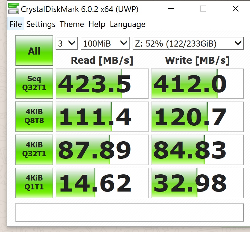 Experiment write read speed test SSD External di Dell XPS 13 ...