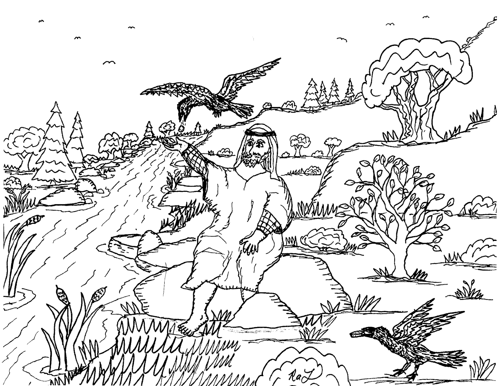 Elijah Fed By Ravens Coloring Page Sketch Coloring Page