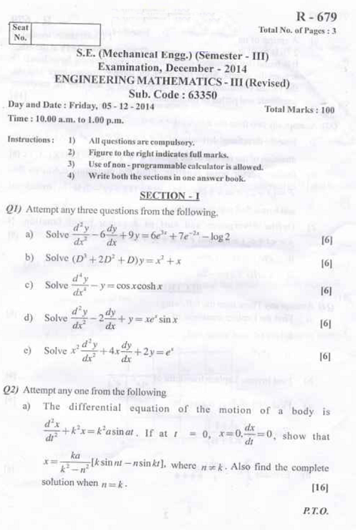 SU 63350 Engineering Mathematics-III Dec 2014 Question Paper ...