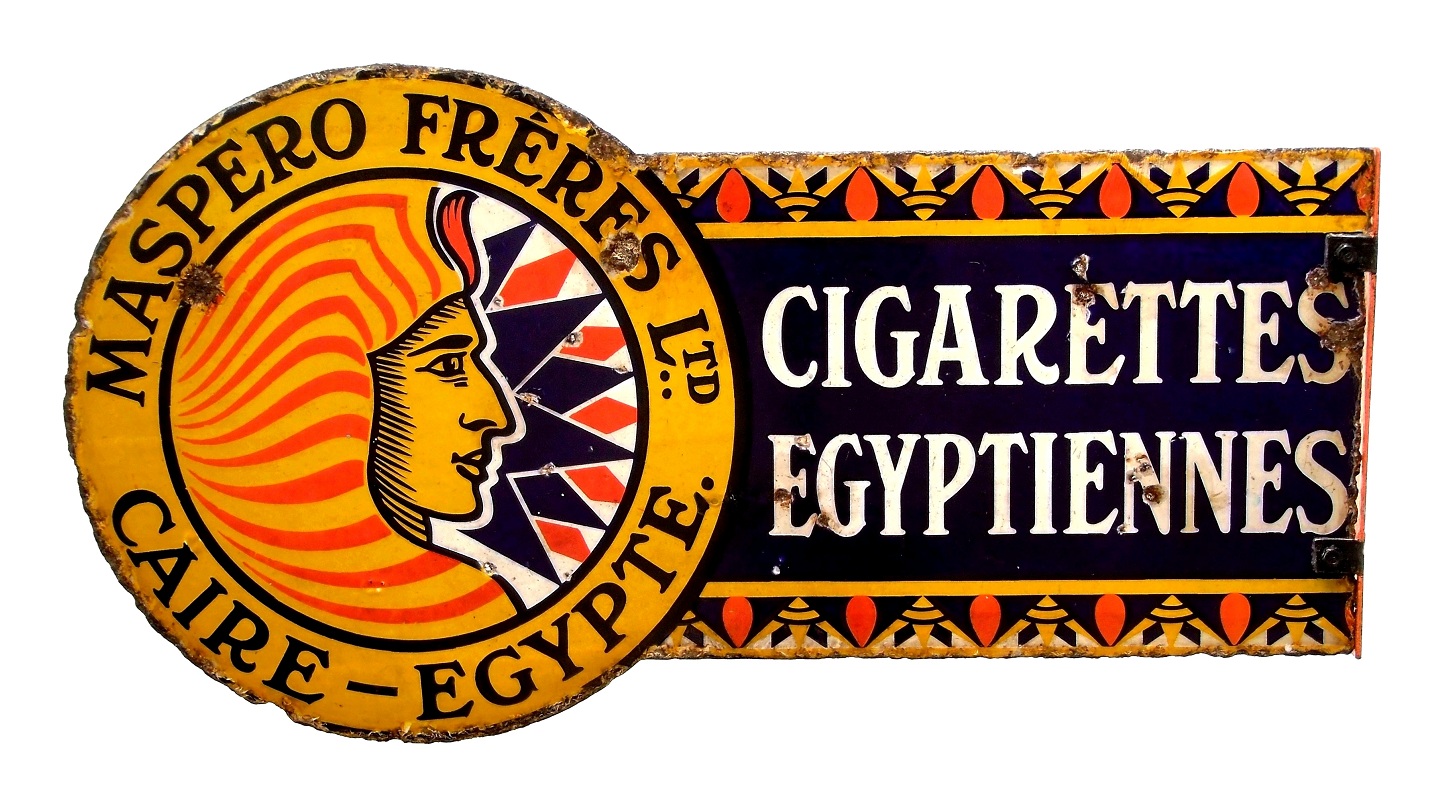 PATINA ANTIK: RARE 'MASPERO FRERES' CIGARETTES EGYPTIENNES ENAMEL SIGN