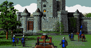 Catapult attacking a castle