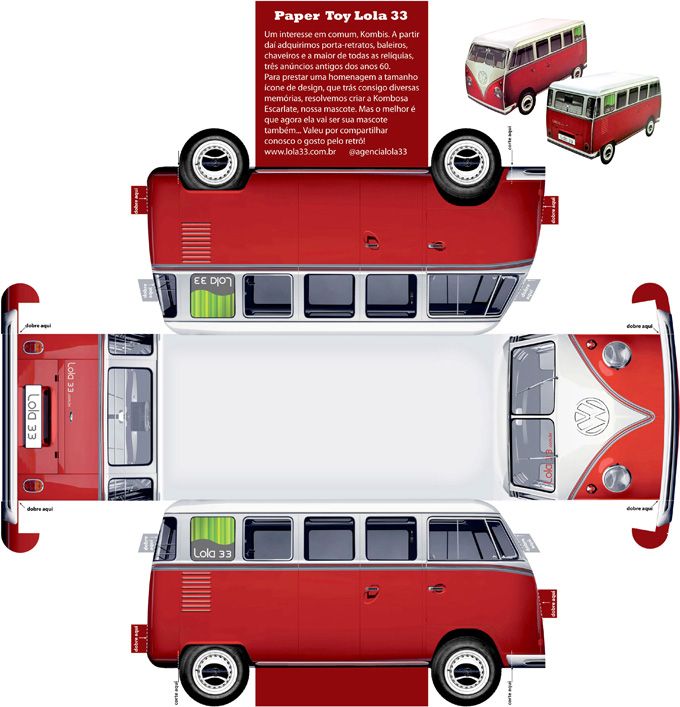 SP. Papel Modelismo: PaperCraft Volkswagen Kombi vermelha