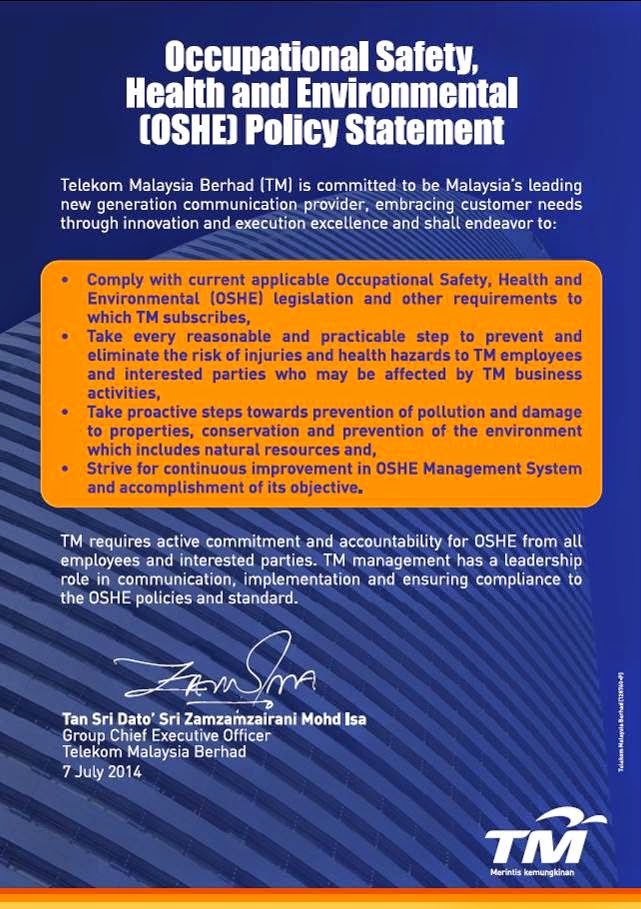 New TM OSHE Policy 2014 - UniFi Specialist by TM