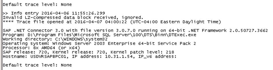 BPM Connect Integration Framework: RFC Trace error log