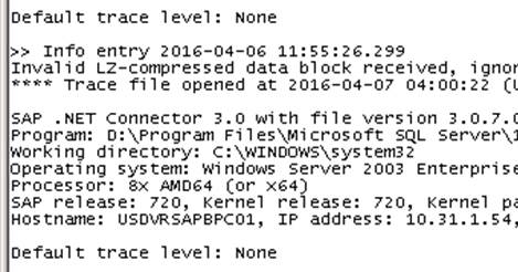 BPM Connect Integration Framework: RFC Trace error log