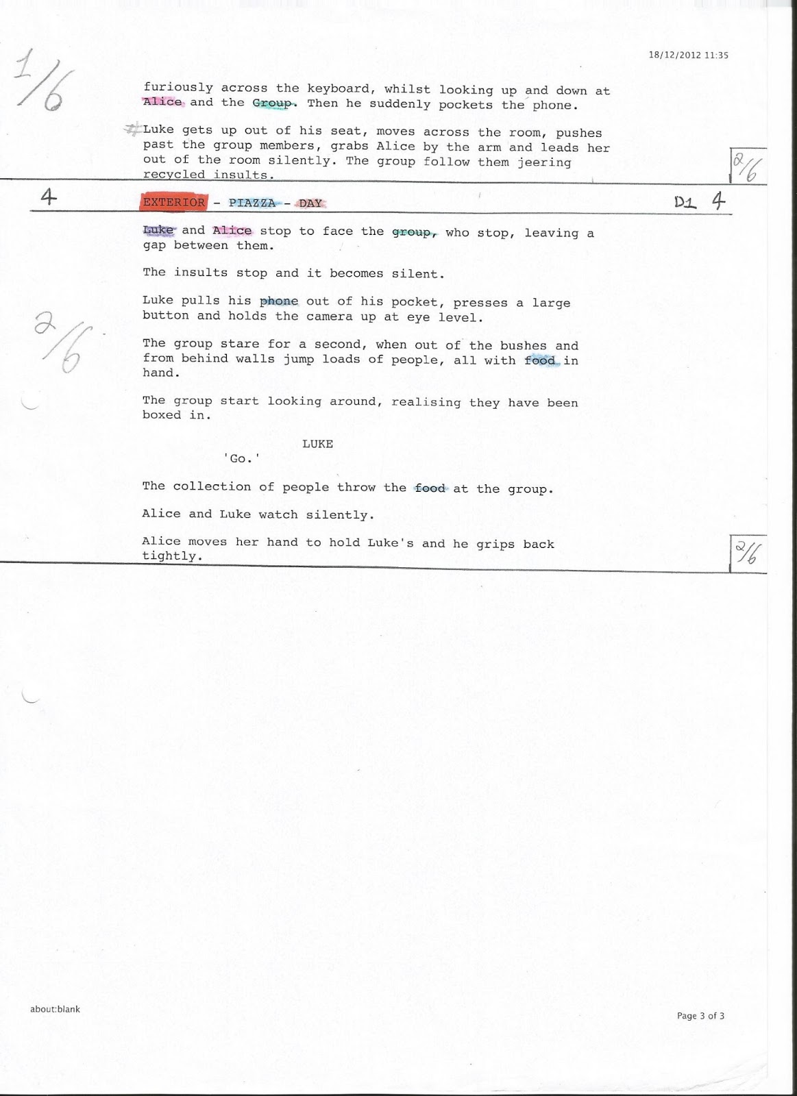 Pre-Production - Script Breakdown ~ Joe Cross A2 Media Studies