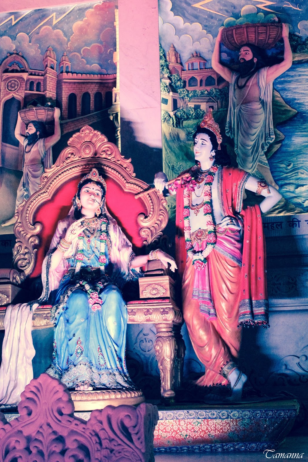 Tamanna S: Sculptures in Prem Mandir - Krishna lifted Govardhan hill