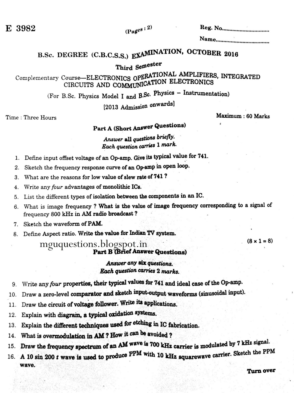 mgu B.sc phyiscs degree semester 3 ELECTRONICS OPERATIONAL AMPLIFIERS ...