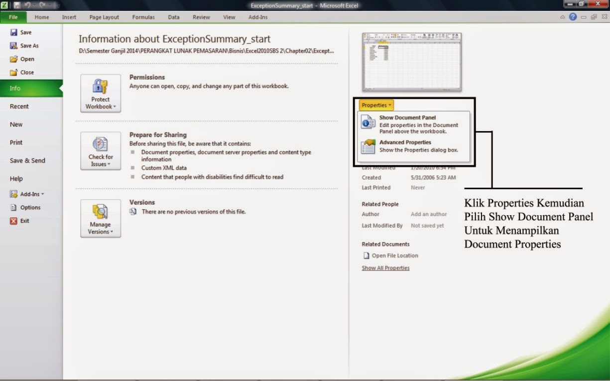Membuat Workbook dan memberi Identitas Document Properties Pada ...