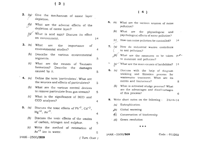 011202 Environmental Science B.Tech AKU 2014 Question Paper ...