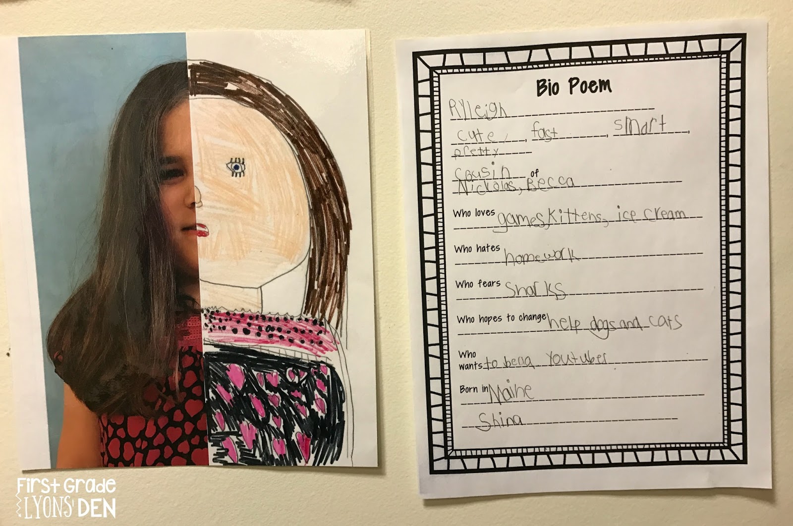 First Grade Lyons' Den: Check Out our Bio Poems and Portraits