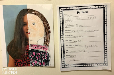 First Grade Lyons' Den: Check Out our Bio Poems and Portraits