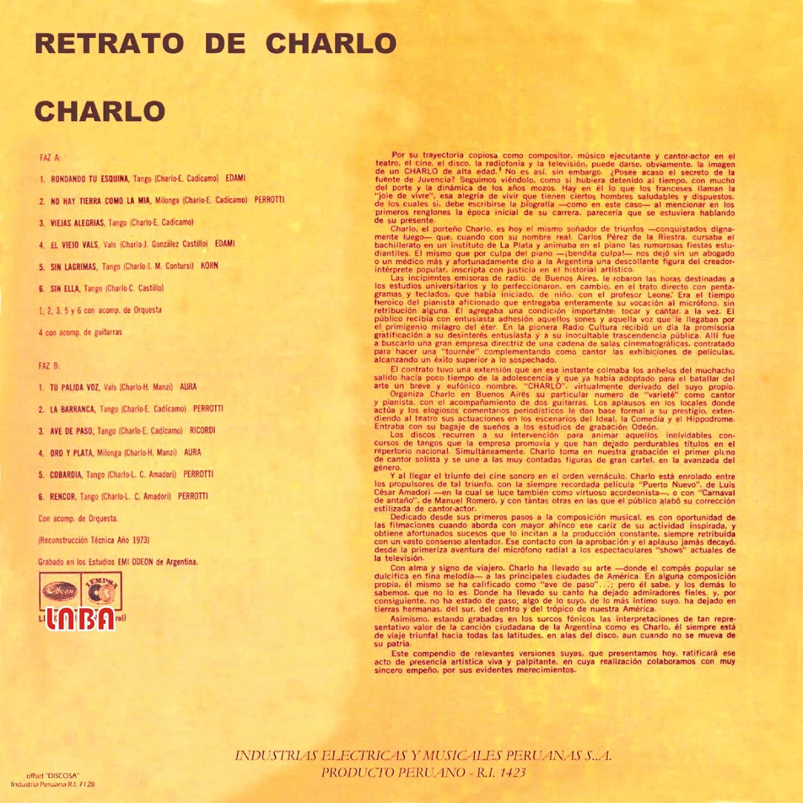 La nova Botica del Aleman.: Tango - Charlo – Retrato de Charlo