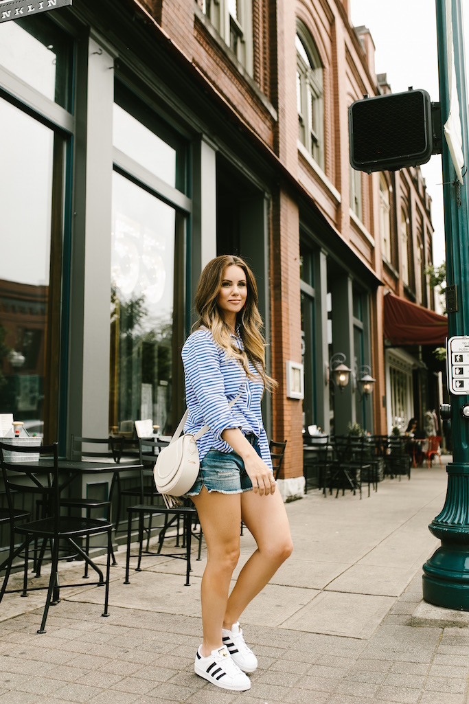 Striped Button Down & Denim Cutoffs | KBStyled | Nashville Fashion Blog
